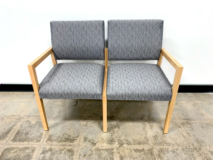 GANG SEATING, 2 SEATER, BLONDE/ GREY STRIPE FABRIC – Heritage Props LA